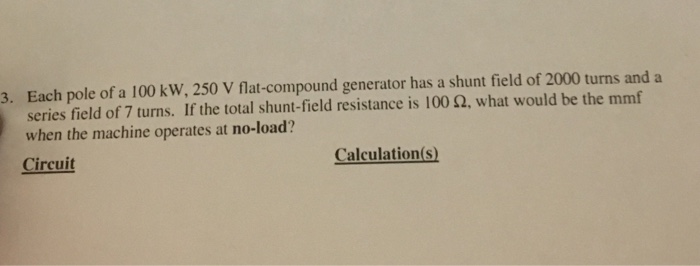 Solved 3. Each pole of a 100 kW, 250 V flat-compound | Chegg.com