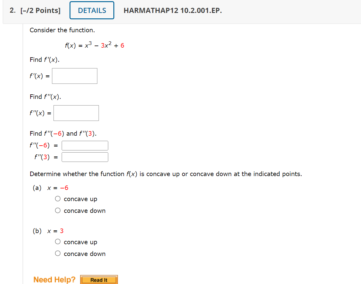 Solved 2. [-/2 Points] HARMATHAP12 10.2.001.EP. Consider the | Chegg.com