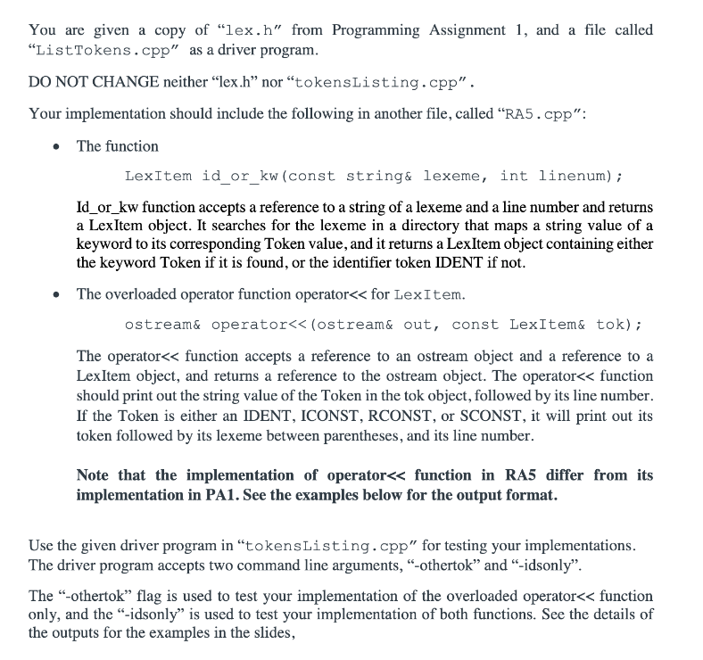 Solved You are given a copy of “lex.h" from Programming | Chegg.com