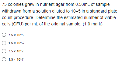 Solved Determine CFU/mL of the original sample if 5.0 mL of | Chegg.com