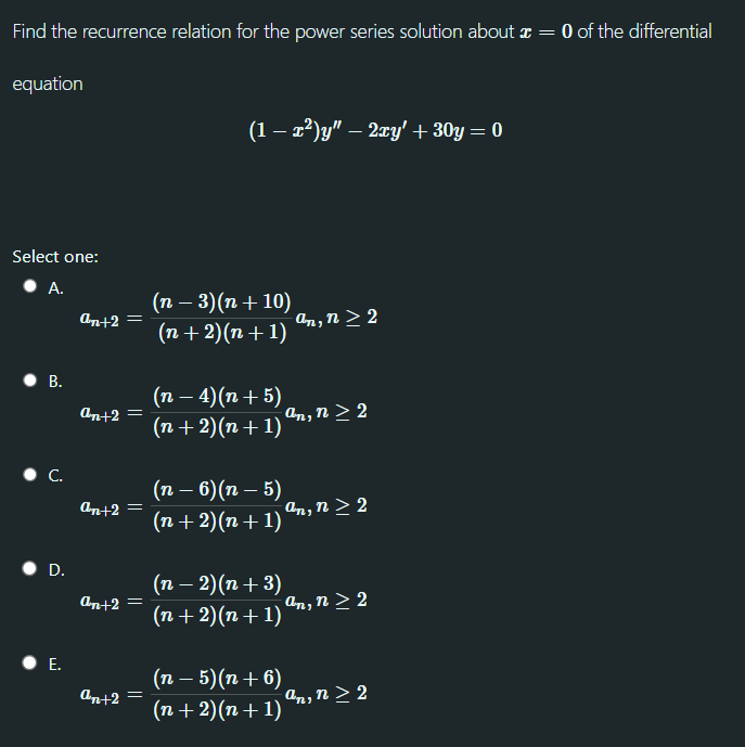 Solved Find the recurrence relation for the power series | Chegg.com