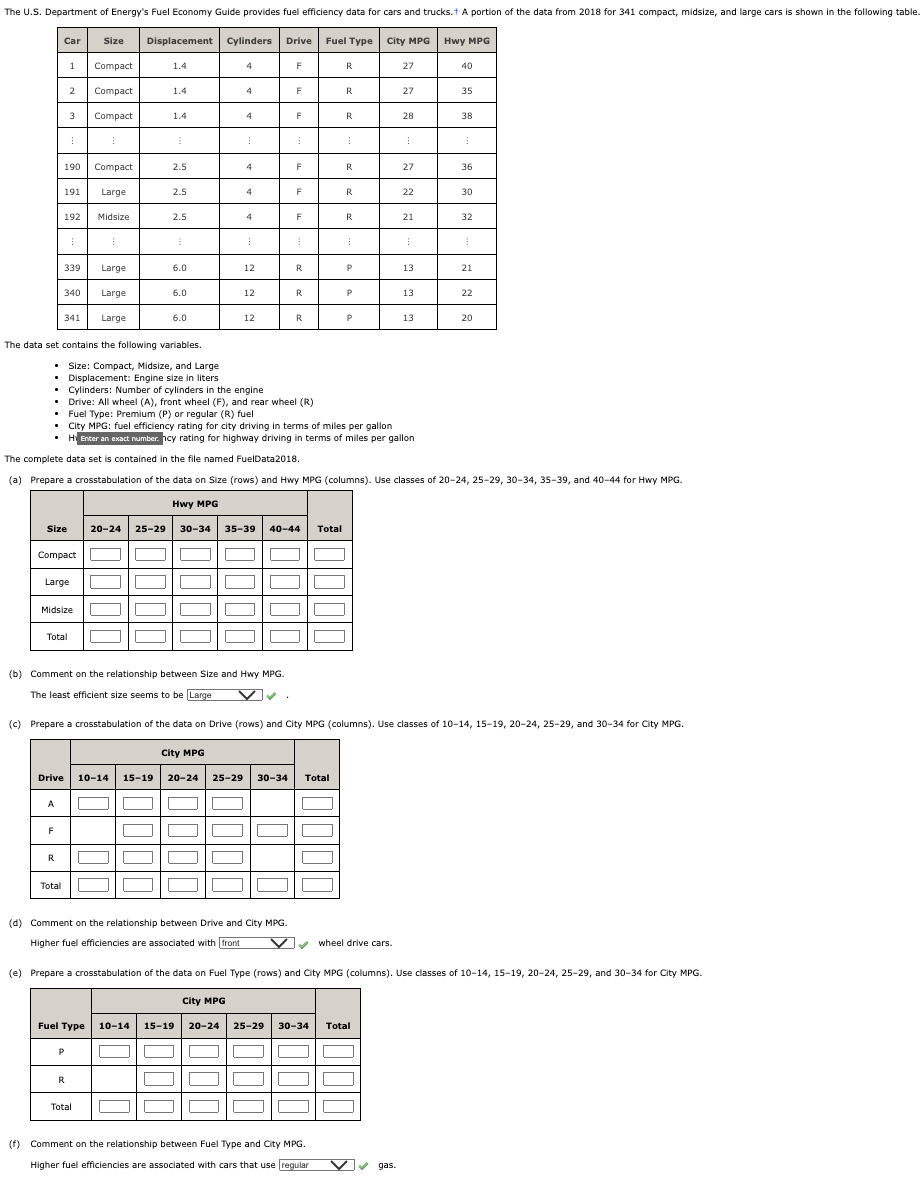 Solved The data set contains the following variables.Size: | Chegg.com
