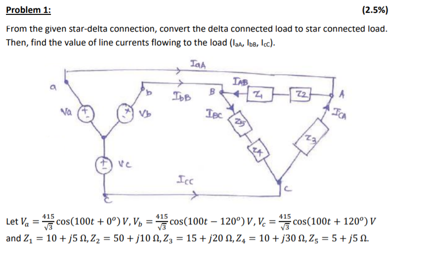 Solved Problem 1: (2.5%) From the given star-delta | Chegg.com