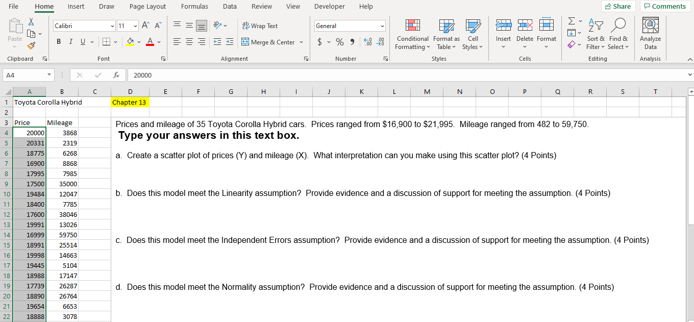 Solved File Home Insert Draw Page Layout Formulas Data | Chegg.com