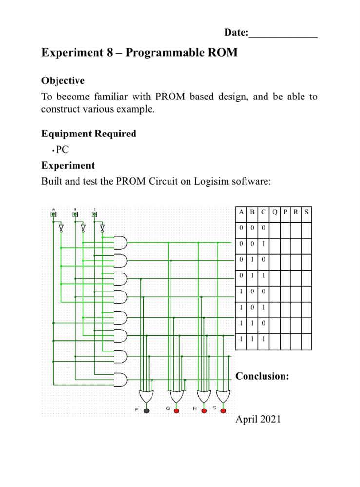 Solved Date: Experiment 8 - Programmable ROM Objective To | Chegg.com
