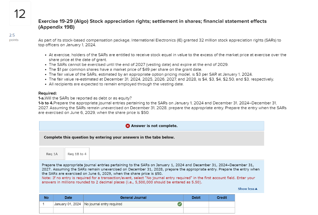 Solved Exercise 19-29 (Algo) Stock appreciation rights; | Chegg.com