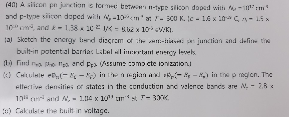 Solved (40) A silicon pn junction is formed between n-type | Chegg.com