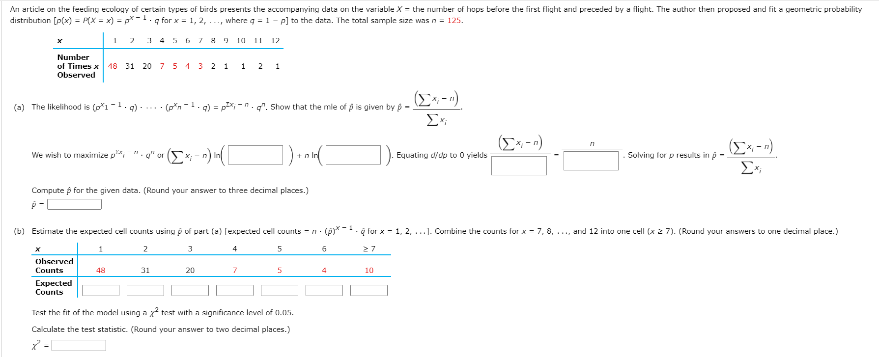 Solved An article on the feeding ecology of certain types of | Chegg.com
