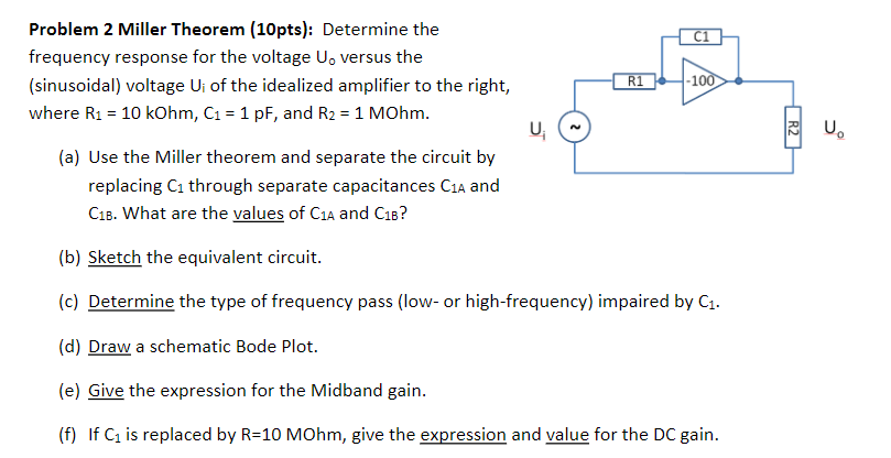 Solved Problem 2 Miller Theorem (10pts): Determine the | Chegg.com