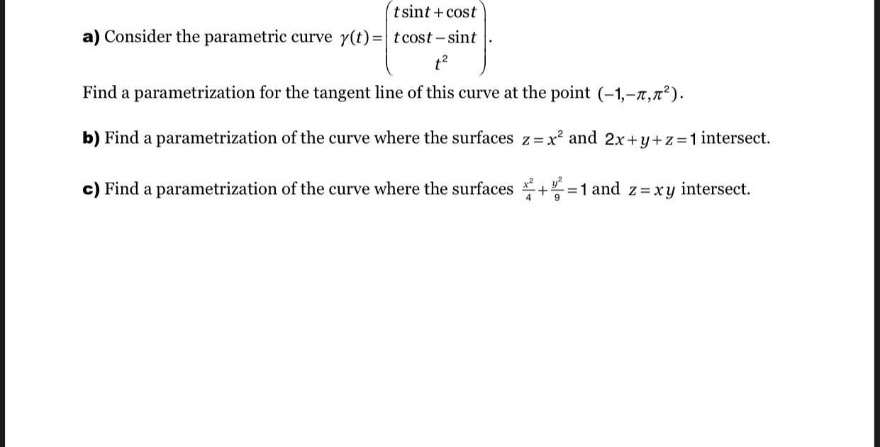 Solved tsint + cost a) Consider the parametric curve | Chegg.com