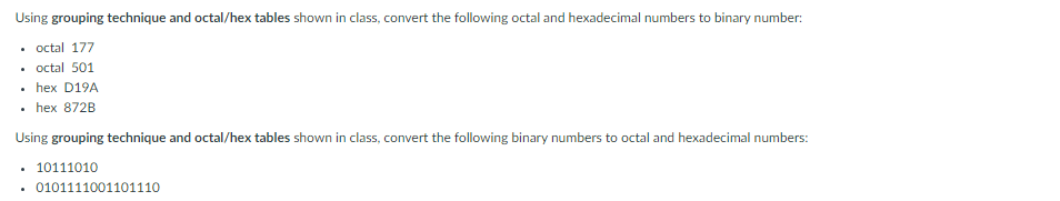 Solved Using grouping technique and octal/hex tables shown | Chegg.com