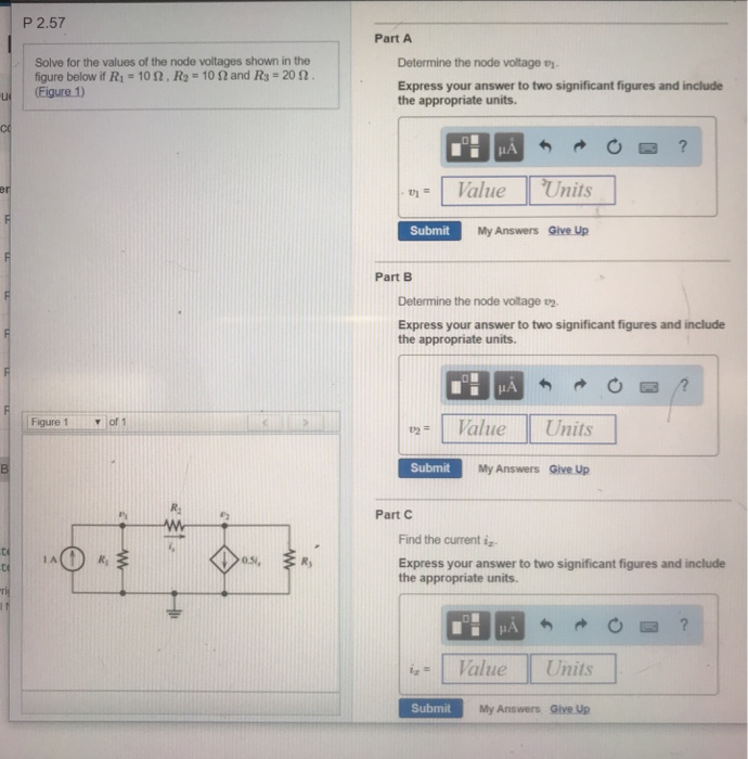 Solved P 2.57 Part A Solve for the values of the node | Chegg.com