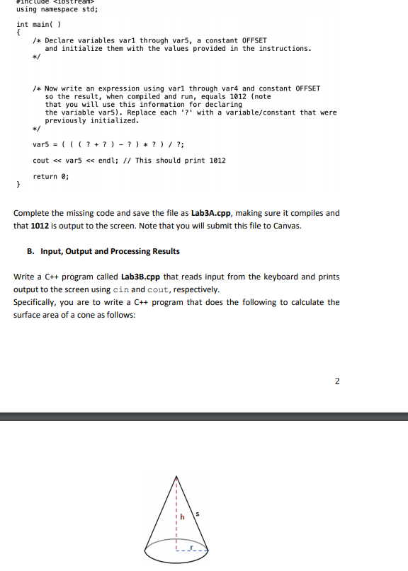 Solved A. Declaring Variables and Arithmetic Expressions The | Chegg.com