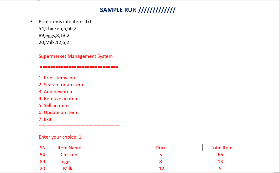 Solved The information of available items in a supermarket | Chegg.com