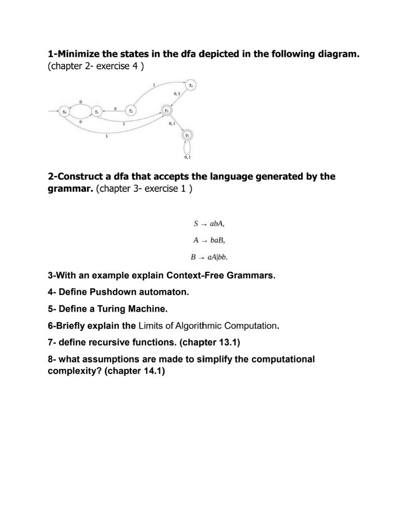 Solved 1-Minimize the states in the dfa depicted in the | Chegg.com