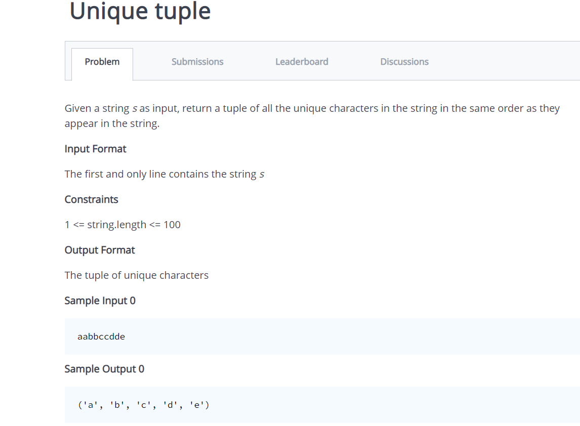 Solved Given a string s as input, return a tuple of all the | Chegg.com