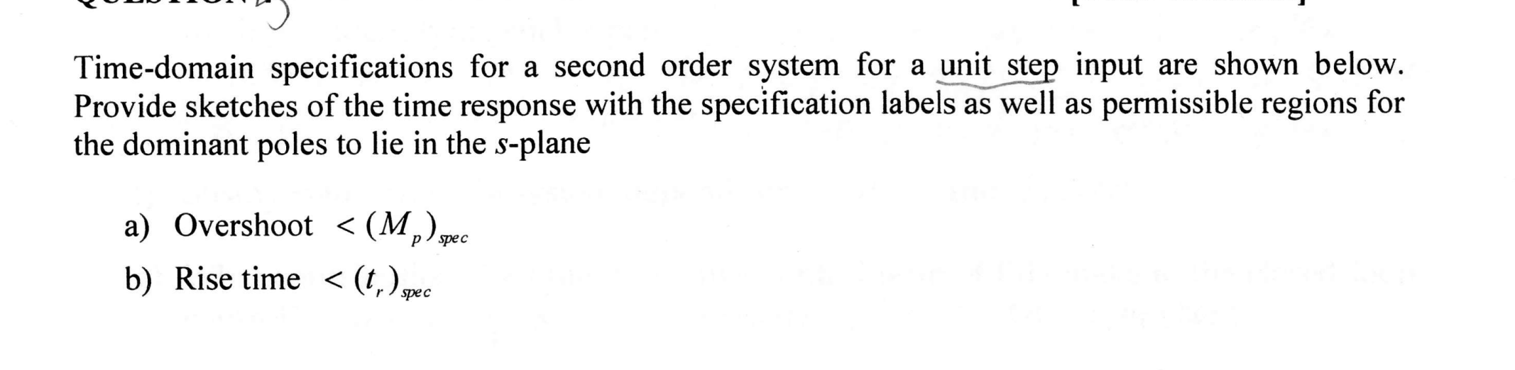 Solved Time-domain specifications for a second order system | Chegg.com