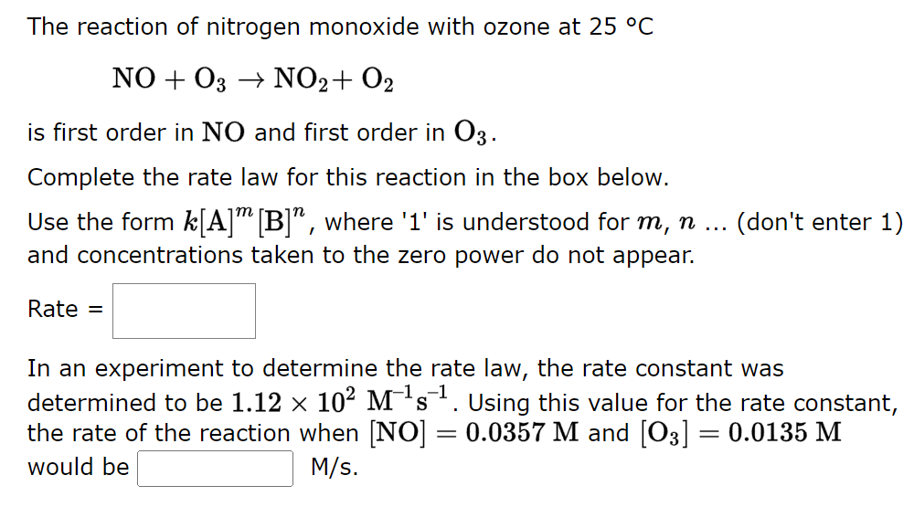 Solved The reaction of nitrogen monoxide with ozone at 25∘C | Chegg.com