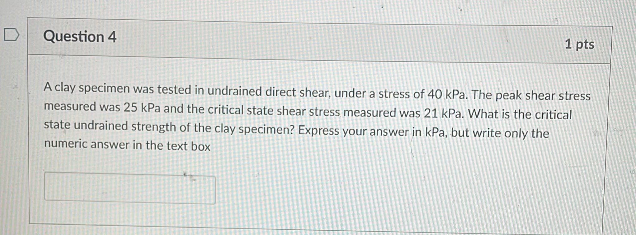 Solved A clay specimen was tested in undrained direct shear, | Chegg.com