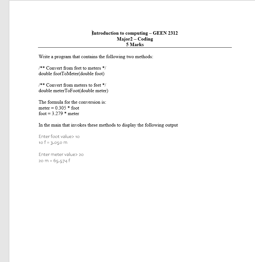 Solved Introduction to computing - GEEN 2312 Major2 - Coding | Chegg.com