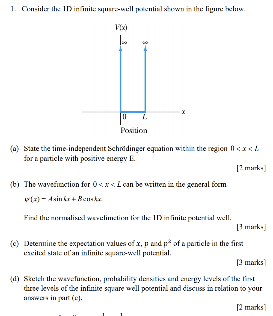Solved 1. Consider the 1D infinite square-well potential | Chegg.com Solved 1. Consider the 1D infinite square-well potential | Chegg.com