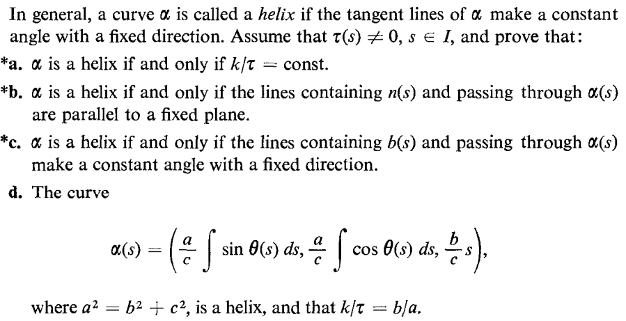 Solved a In general, a curve & is called a helix if the | Chegg.com