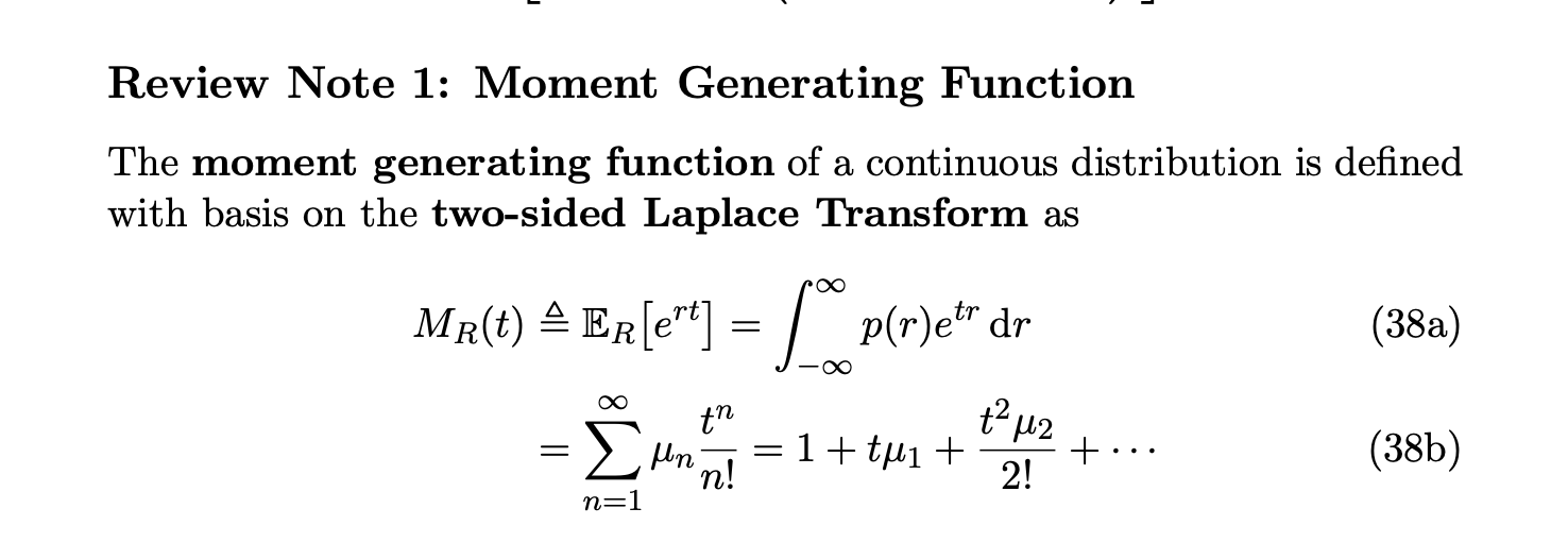 Review Note 1 Moment Generating Function The Moment