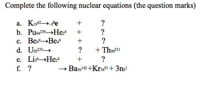 Solved Complete the following nuclear equations (the | Chegg.com