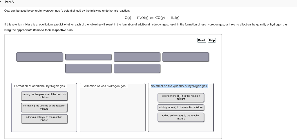 Solved Part A Coal can be used to generate hydrogen gas (a | Chegg.com