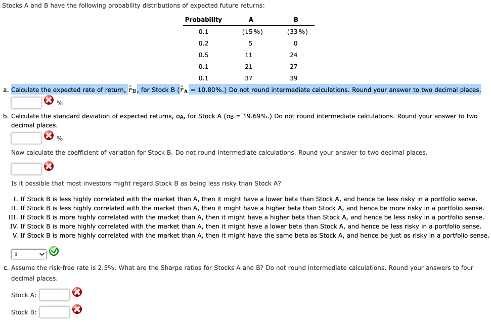 Solved Stocks A and B have the following probability | Chegg.com