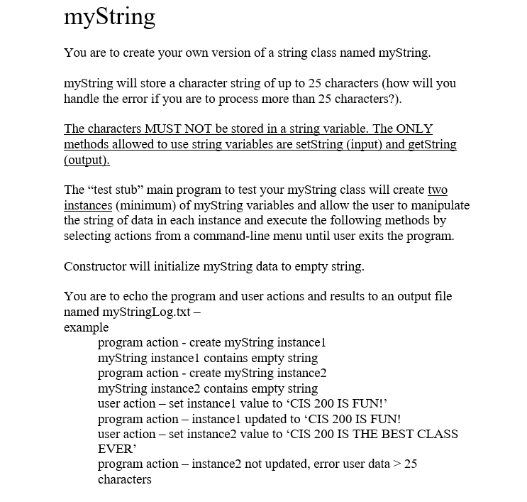 Solved myString You are to create your own version of a | Chegg.com