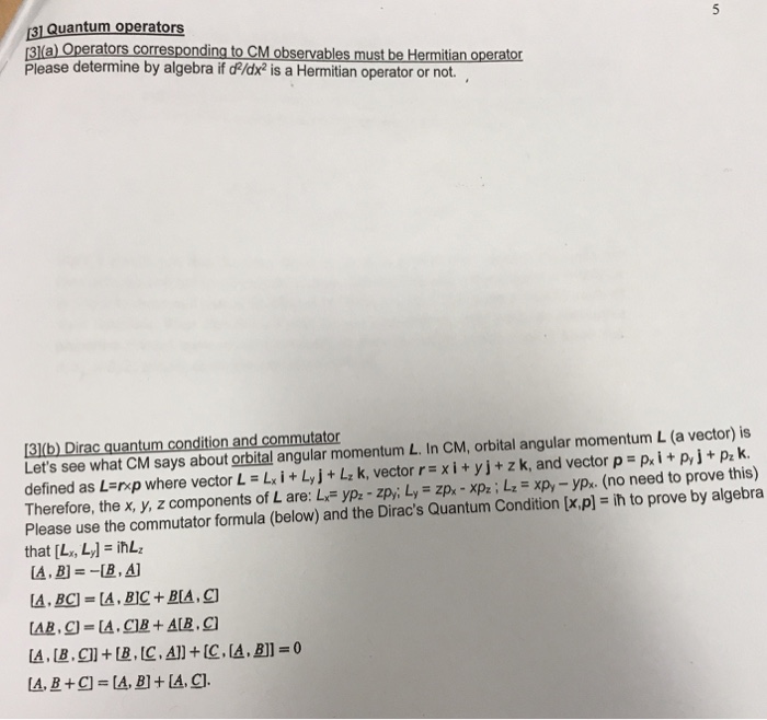 Solved I31 Quantum operators 31(a) Operators corresponding | Chegg.com