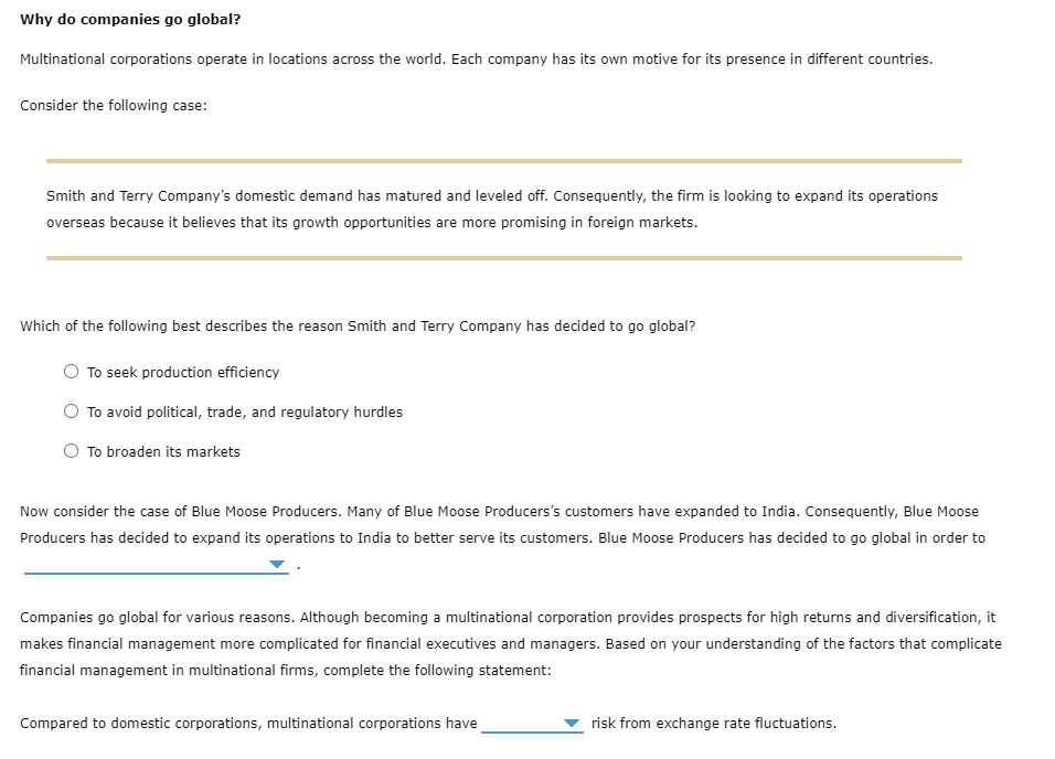 Solved Why do companies go global? Multinational | Chegg.com