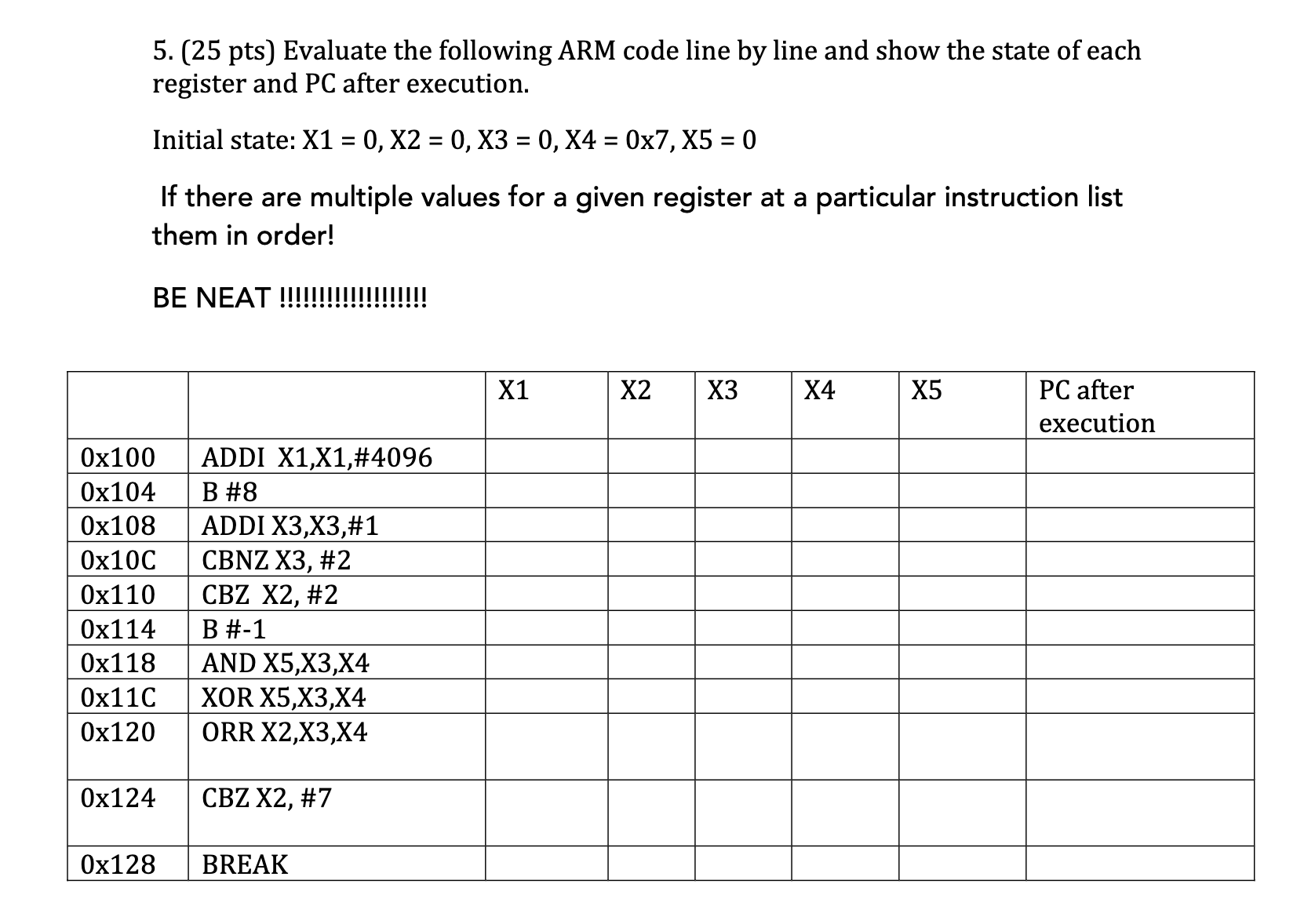 Solved 5 25 Pts Evaluate The Following ARM Code Line By Chegg
