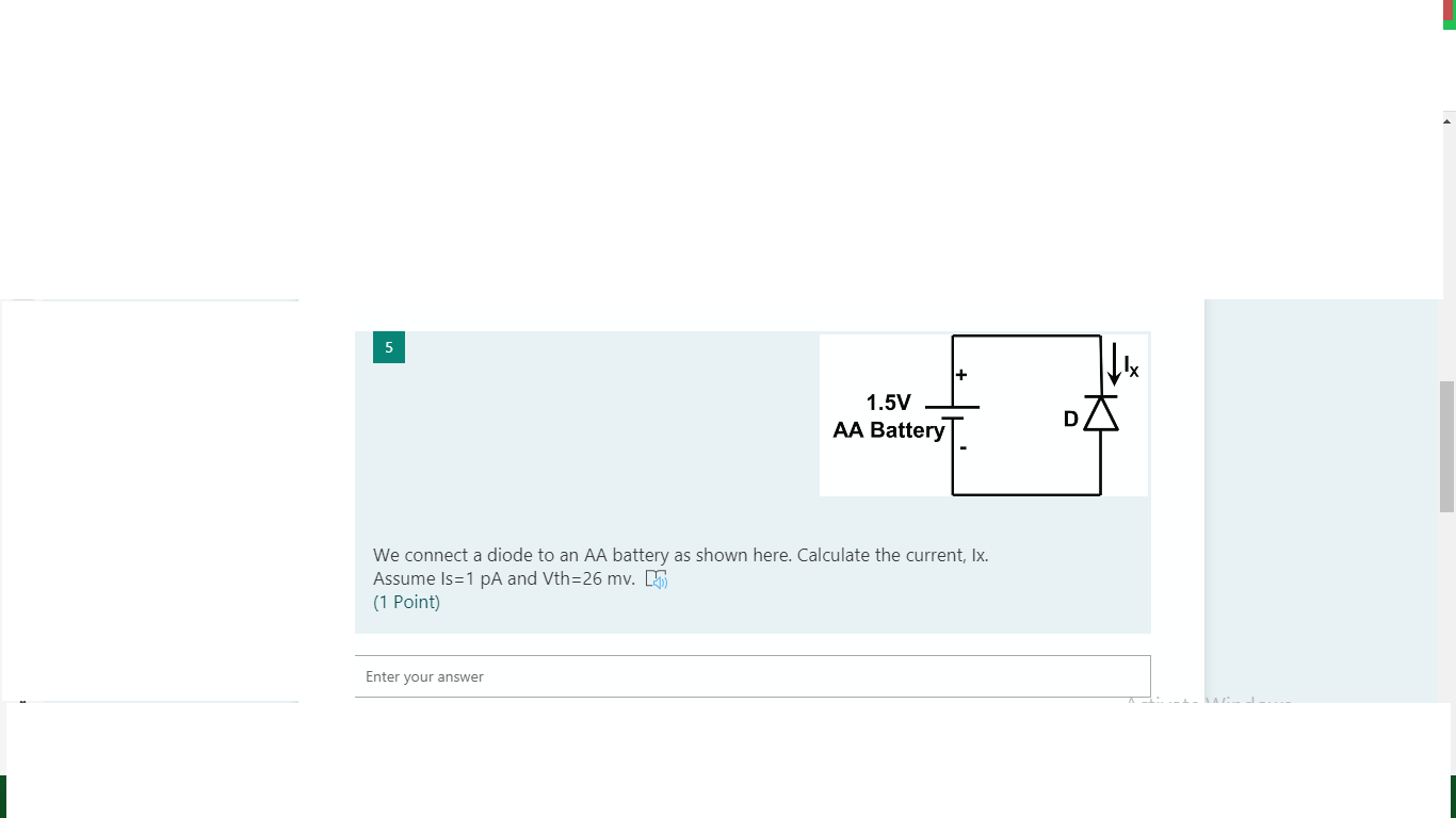 Solved 5 + 1.5V AA Battery We connect a diode to an AA | Chegg.com