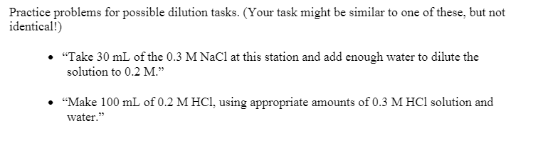 Solved Practice problems for possible dilution tasks. (Your | Chegg.com