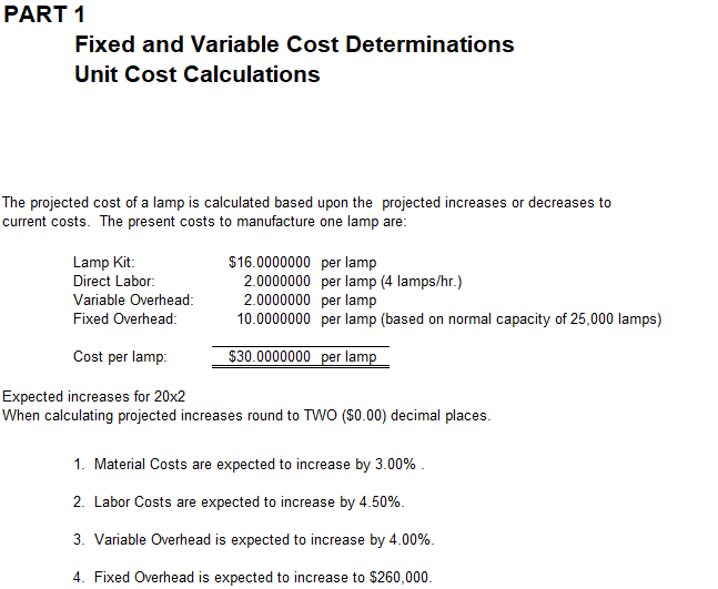 PART1 Fixed and Variable Cost Determinations Unit | Chegg.com