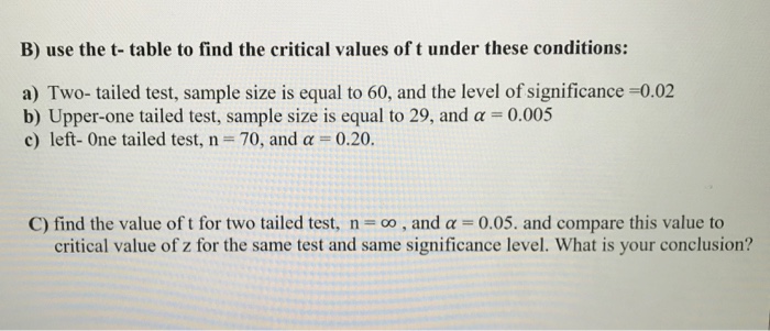 Solved B) use the t- table to find the critical values of t | Chegg.com