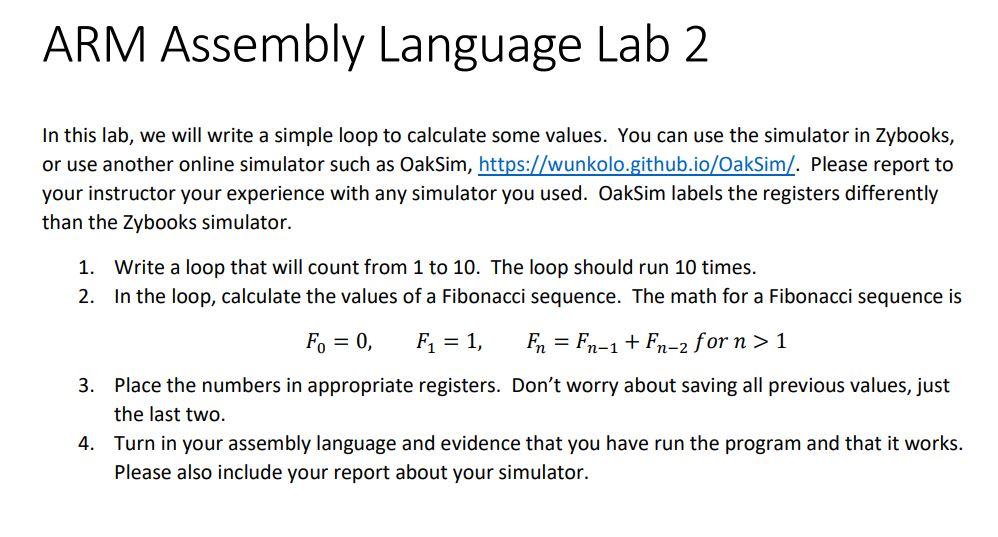 ARM Assembly Language Lab 2 In this lab, we will | Chegg.com