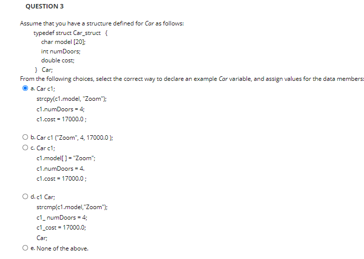 Solved QUESTION 3 Assume that you have a structure defined | Chegg.com