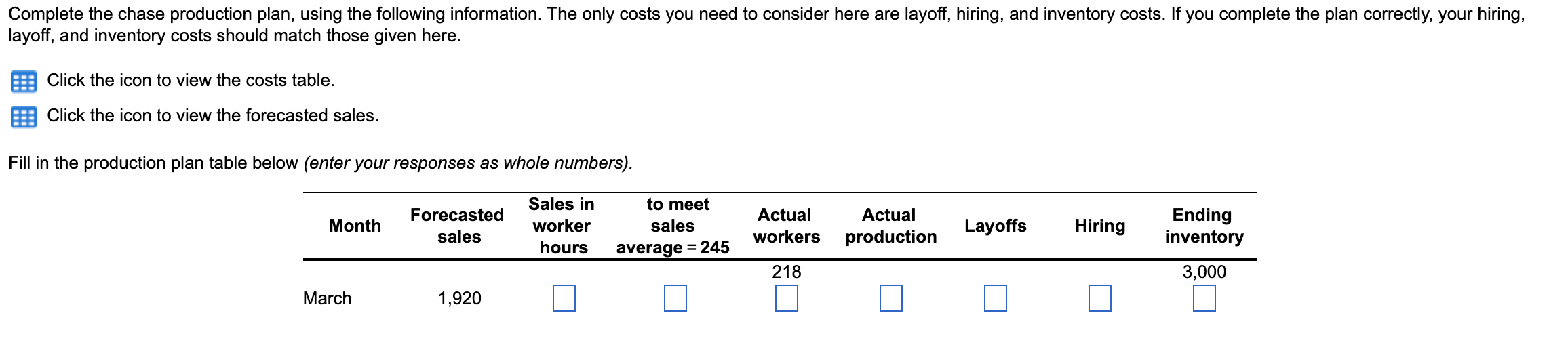 Solved Complete the chase production plan, using the | Chegg.com