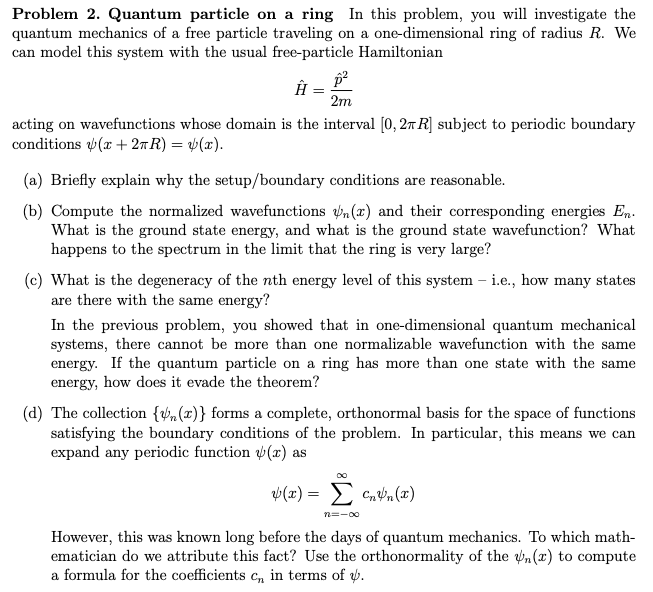 Solved Problem 2. Quantum particle on a ring In this | Chegg.com