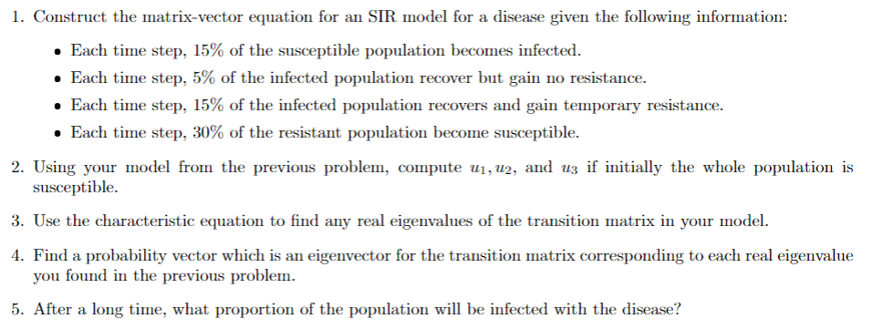 1 Construct The Matrix Vector Equation For An Sir