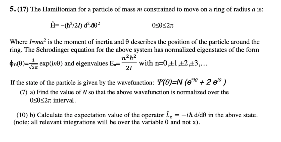 Solved 5.(17) The Hamiltonian for a particle of mass m | Chegg.com