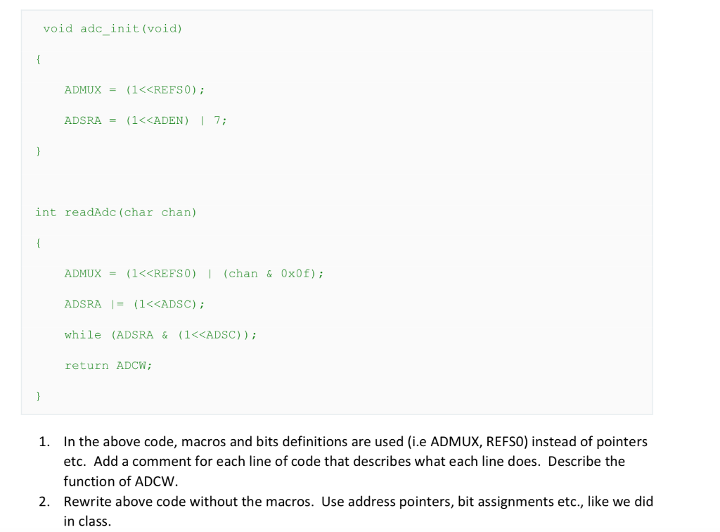 Solved void adc_init(void) { ADMUX = (1