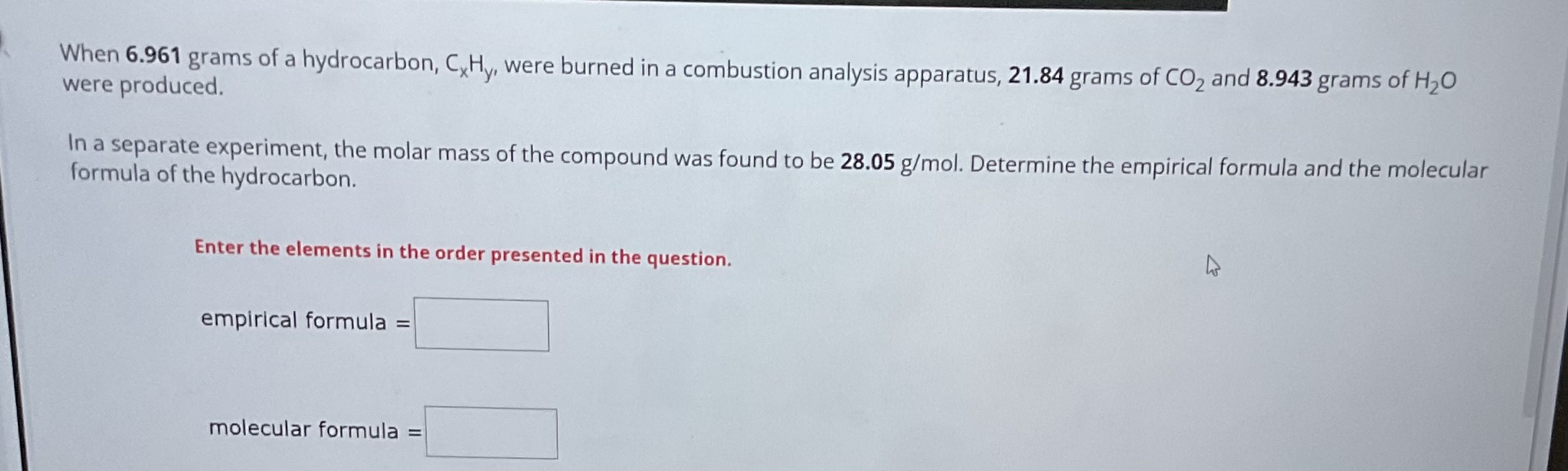 Solved When 6.961 ﻿grams of a hydrocarbon, CxHy, ﻿were | Chegg.com