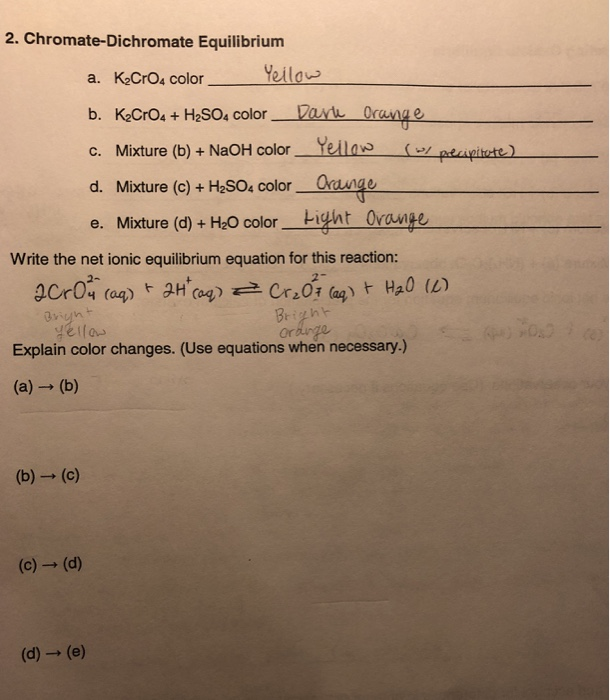 Solved 2. Chromate-Dichromate Equilibrium eilas a. KaCrO4 | Chegg.com