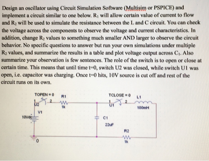Design an oscillator using Circuit Simulation | Chegg.com