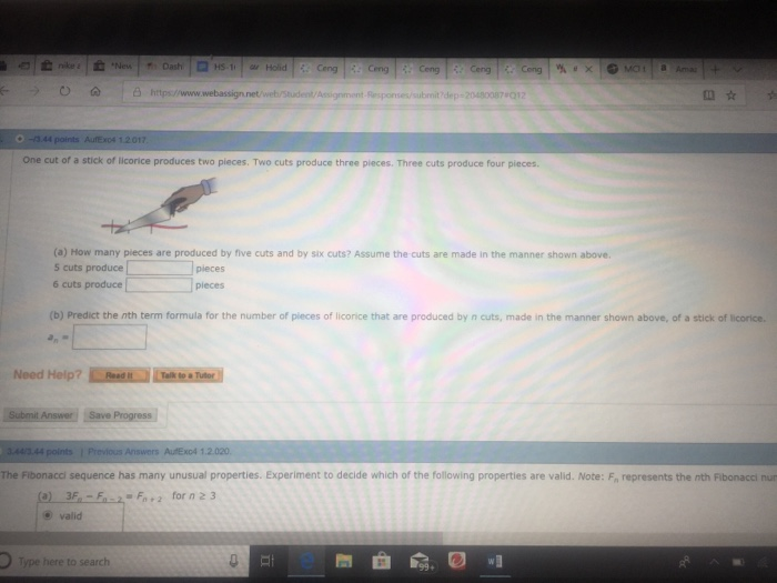 Solved One cut of a stick of licorice produces two pieces. | Chegg.com