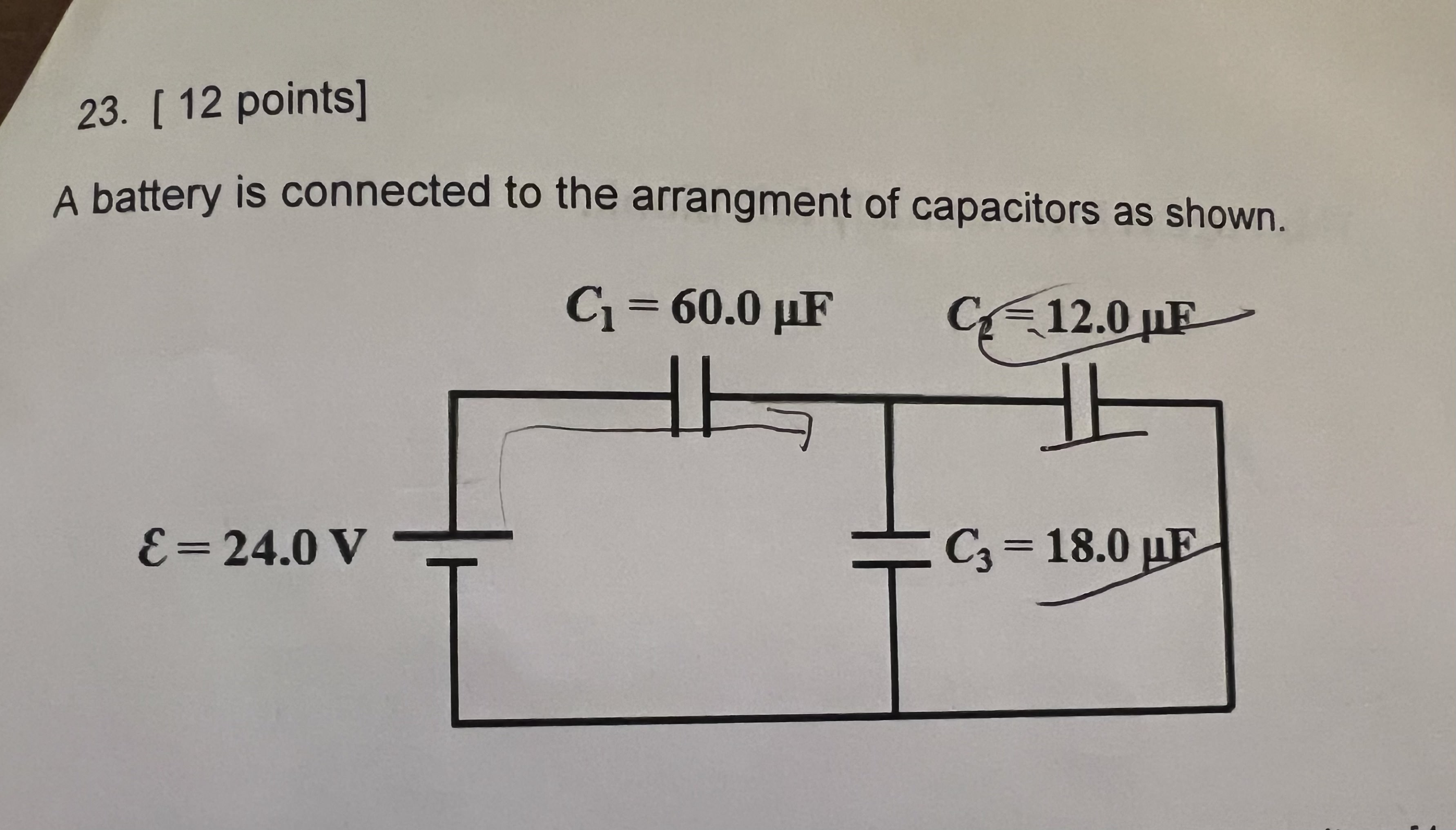 Solved [ 12 ﻿points]Find the charge on capacitor #2 ﻿and | Chegg.com